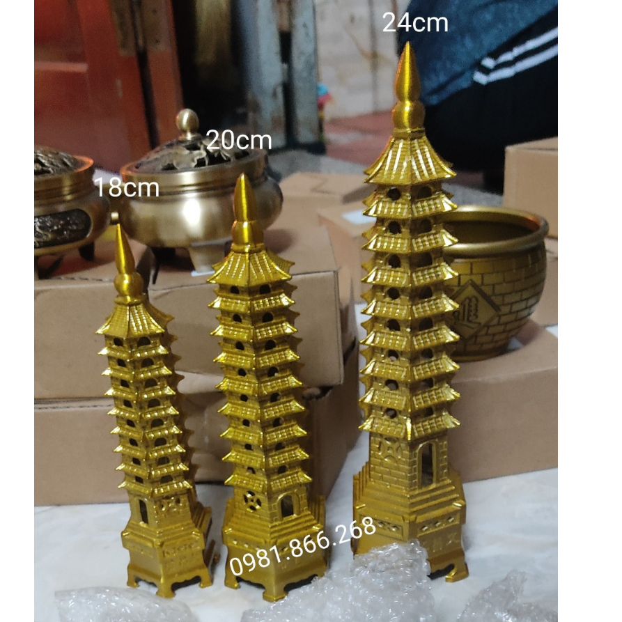 Wenchang Tower 9-storey Golden Bronze Do Dat Bridge sizes 18, 20, 24cm ...