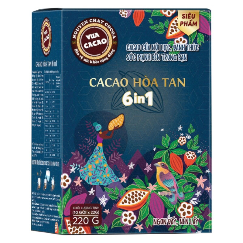 King of Cacao 6in1 Instant Cocoa Powder Box 220G (10 Packs x 22grams ...
