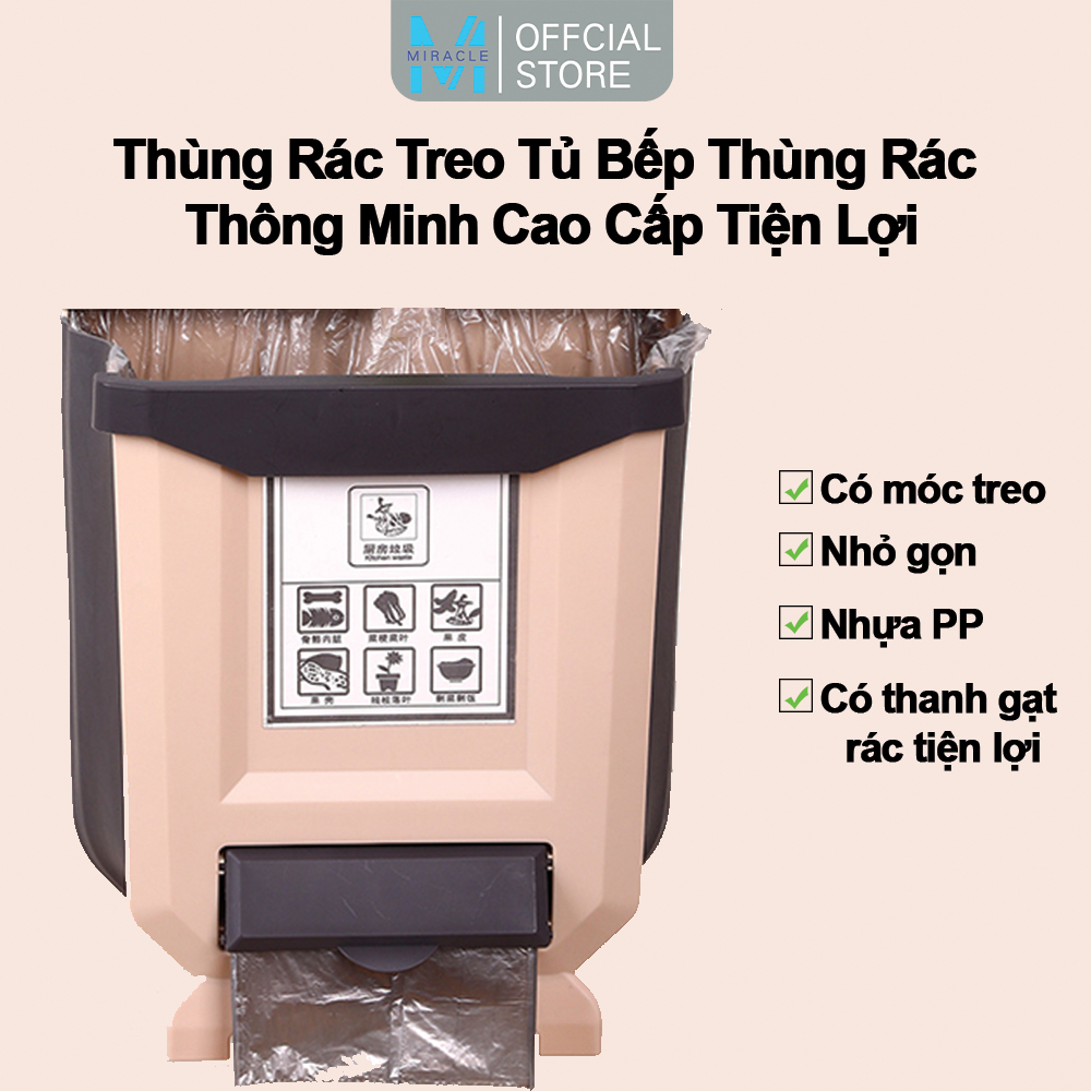 Smart Folding Trash Can Hanging Next to Kitchen Cabinet with Trash Bag ...