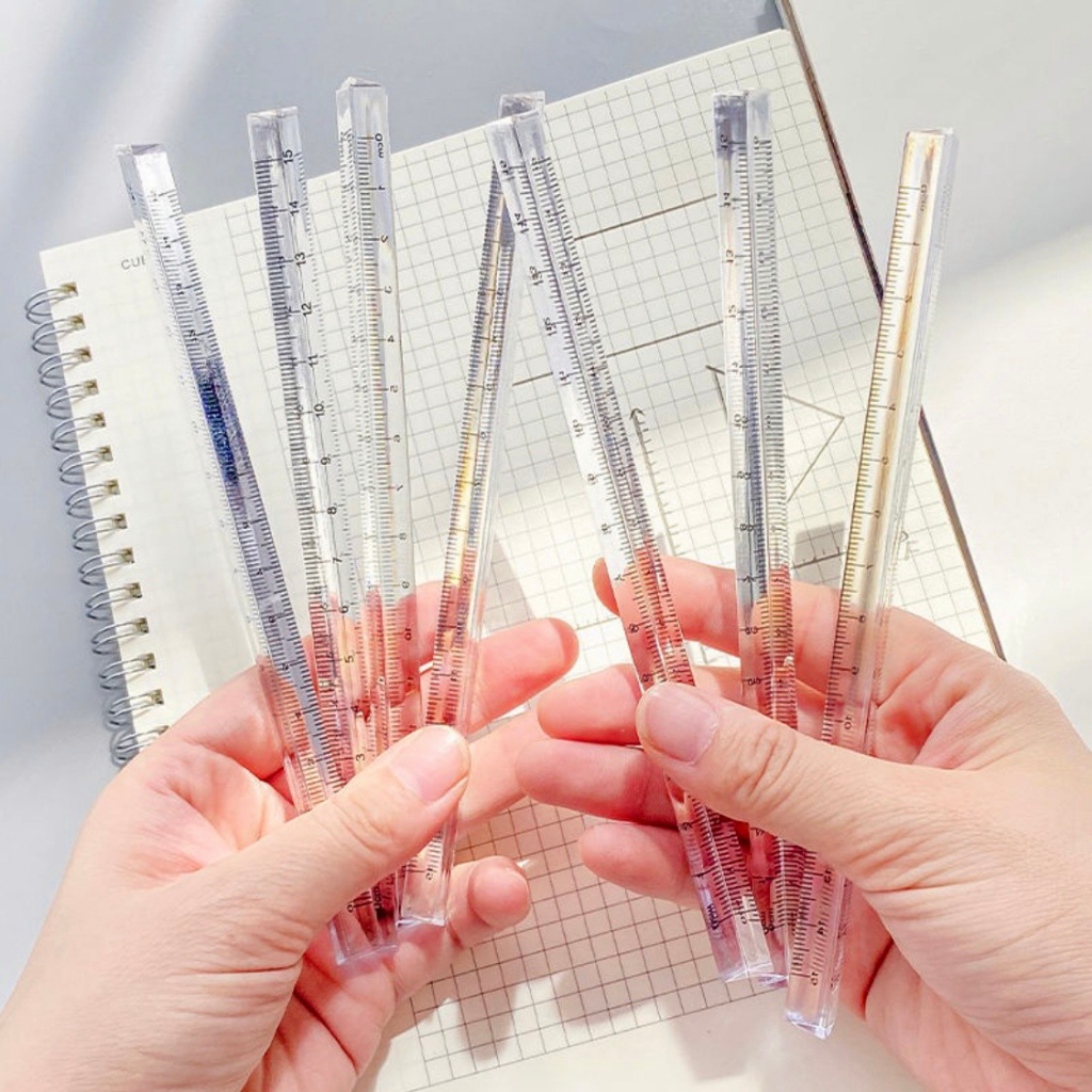 Transparent colored ruler with 3-dimensional geometric triangle design ...