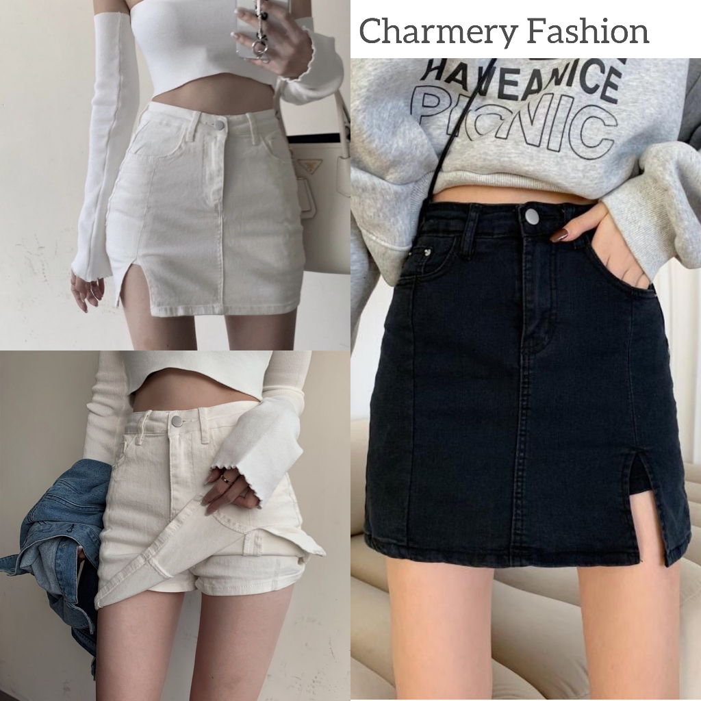 Short KaKi Skirt Letter A Split Flap Flattering Thick Stretchy Material ...