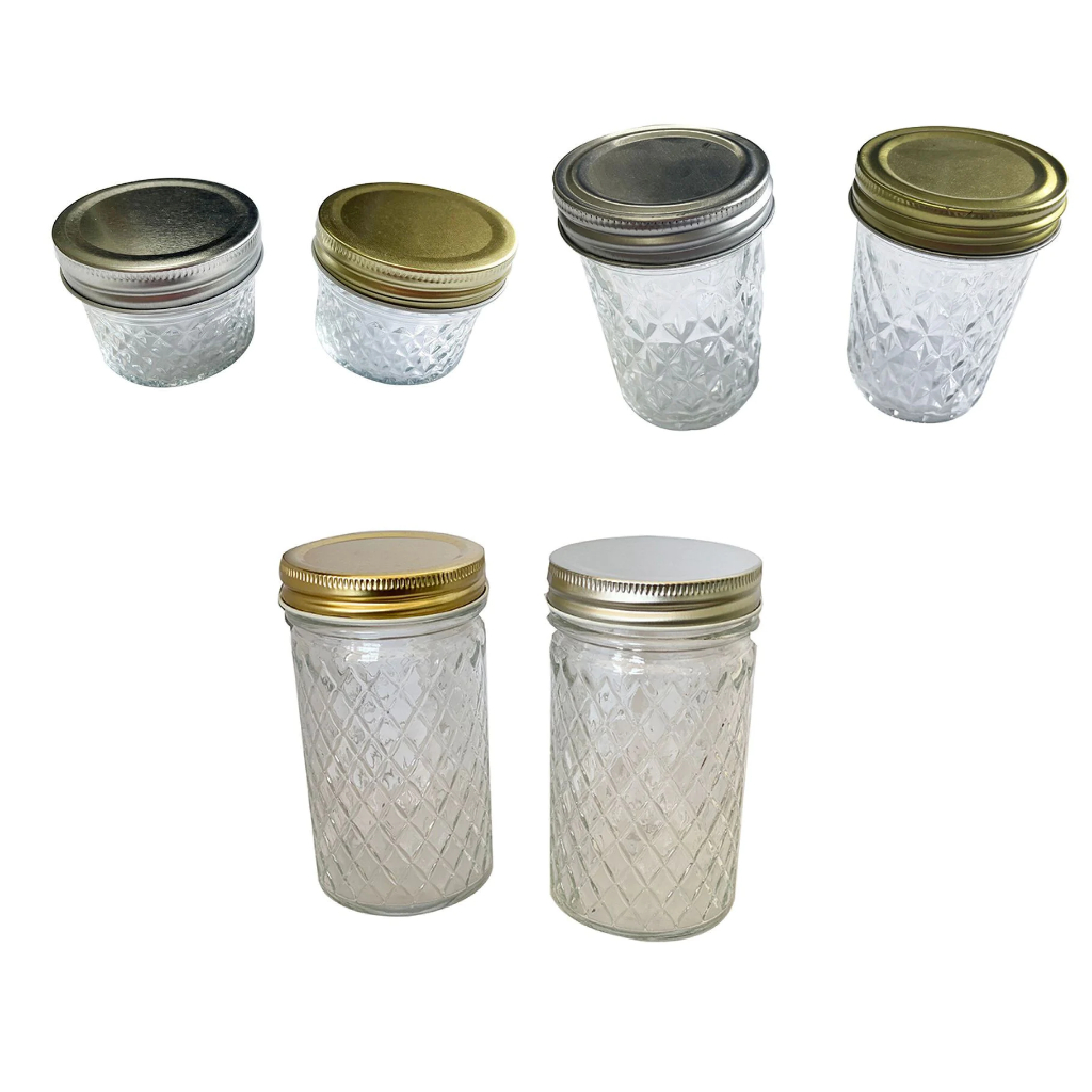 Daiso Glass Canister jar with Diamond Pattern 120ml - 250ml - 350ml ...