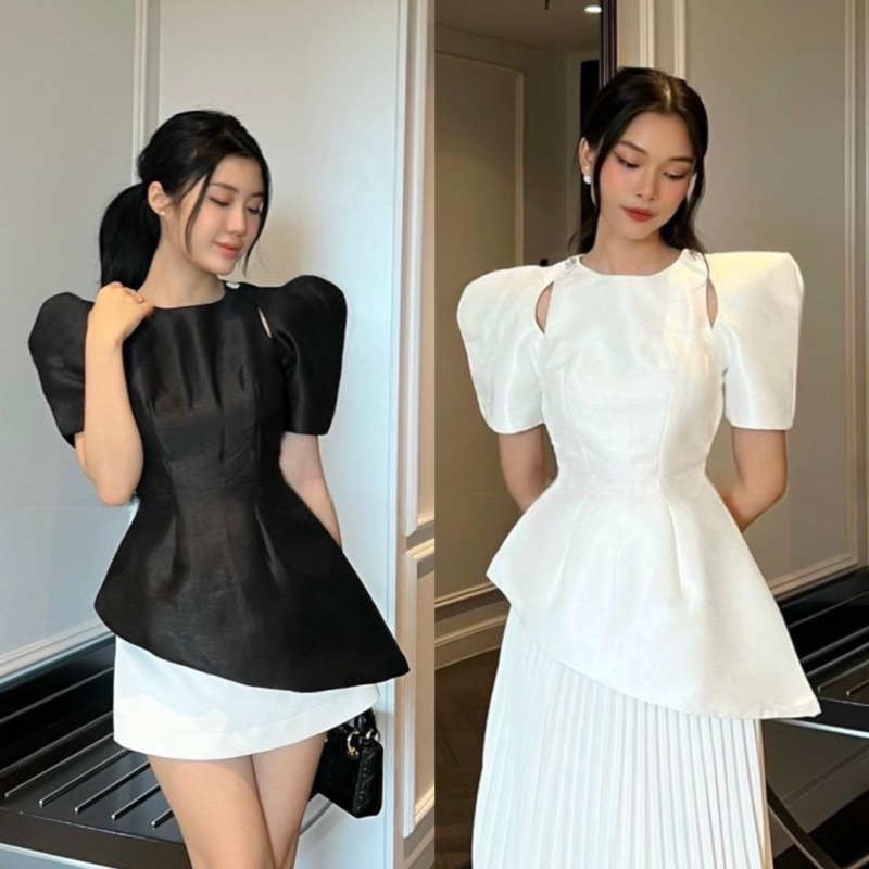 Peplum off-the-shoulder office party shirt | Shopee Singapore