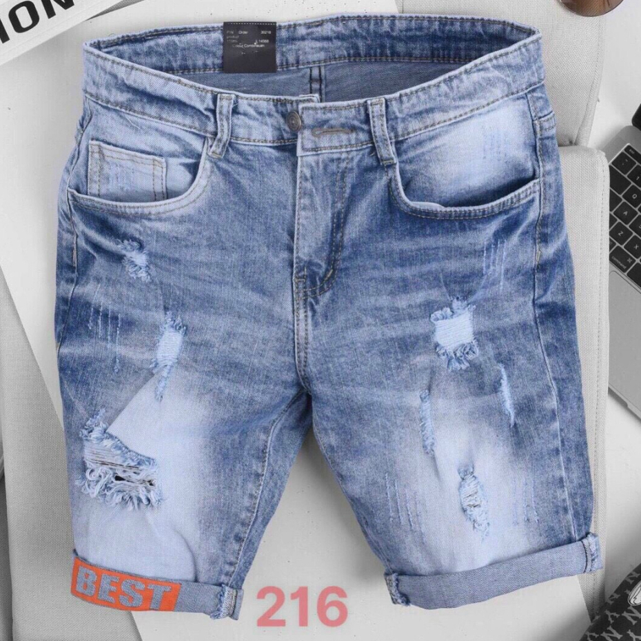Men's ripped blue jean shorts with beautiful embroidered letters, many ...