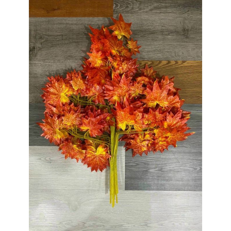 Combo bundle of 12 branches of red maple leaves, decorative fake leaves ...
