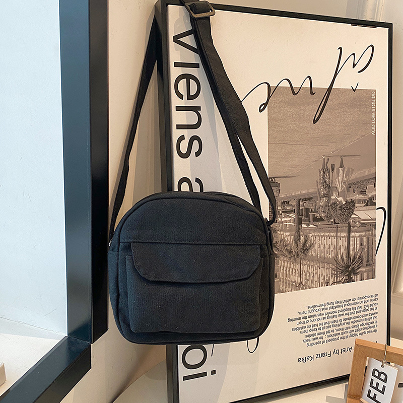 Hong Kong Style canvas Female Small Bag With Cute Shoulder Strap ...