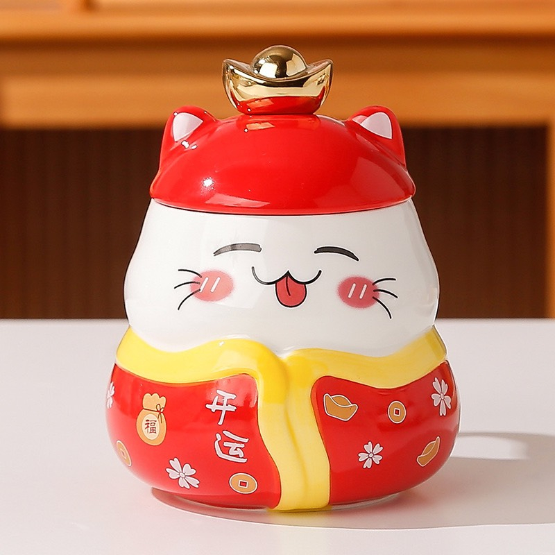 Lucky Cat Porcelain Cup As Gifts, Lucky Desk Decoration, With Gift Box ...