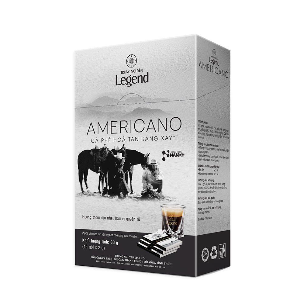 Trung Nguyen Legend Americano Black Roasted Instant Coffee box of 15 ...