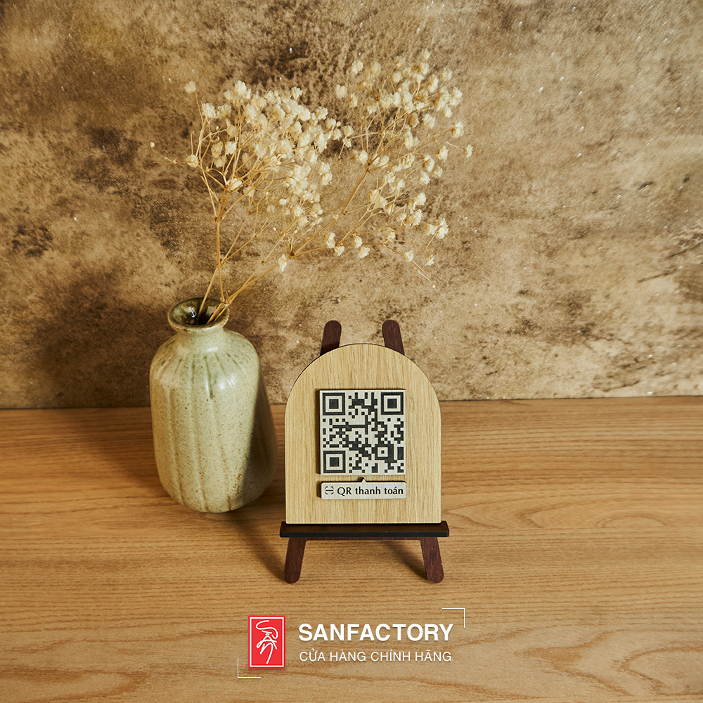 Table QR Code Desk SAN-QR01 laser Engraved Wood Material (With Stand ...