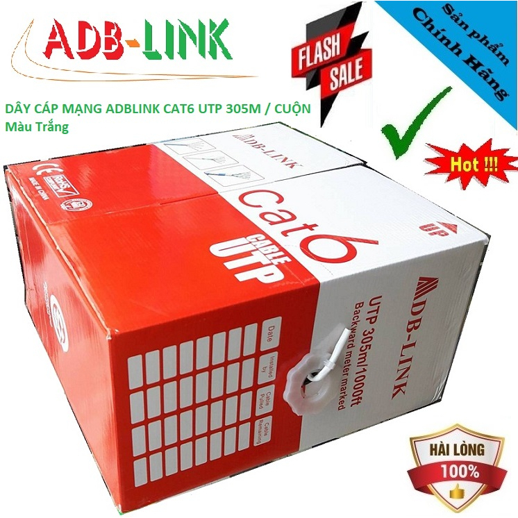 Adblink Cat6 UTP Network Cable 305M Roll (White) Type with Meter Number ...