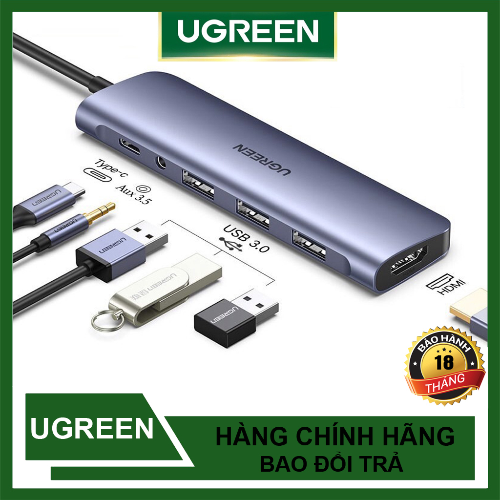 Genuine Ugreen 80132 6 in 1 USB Type C adapter CM136 (HDMI + 3 USB 3.0 ...