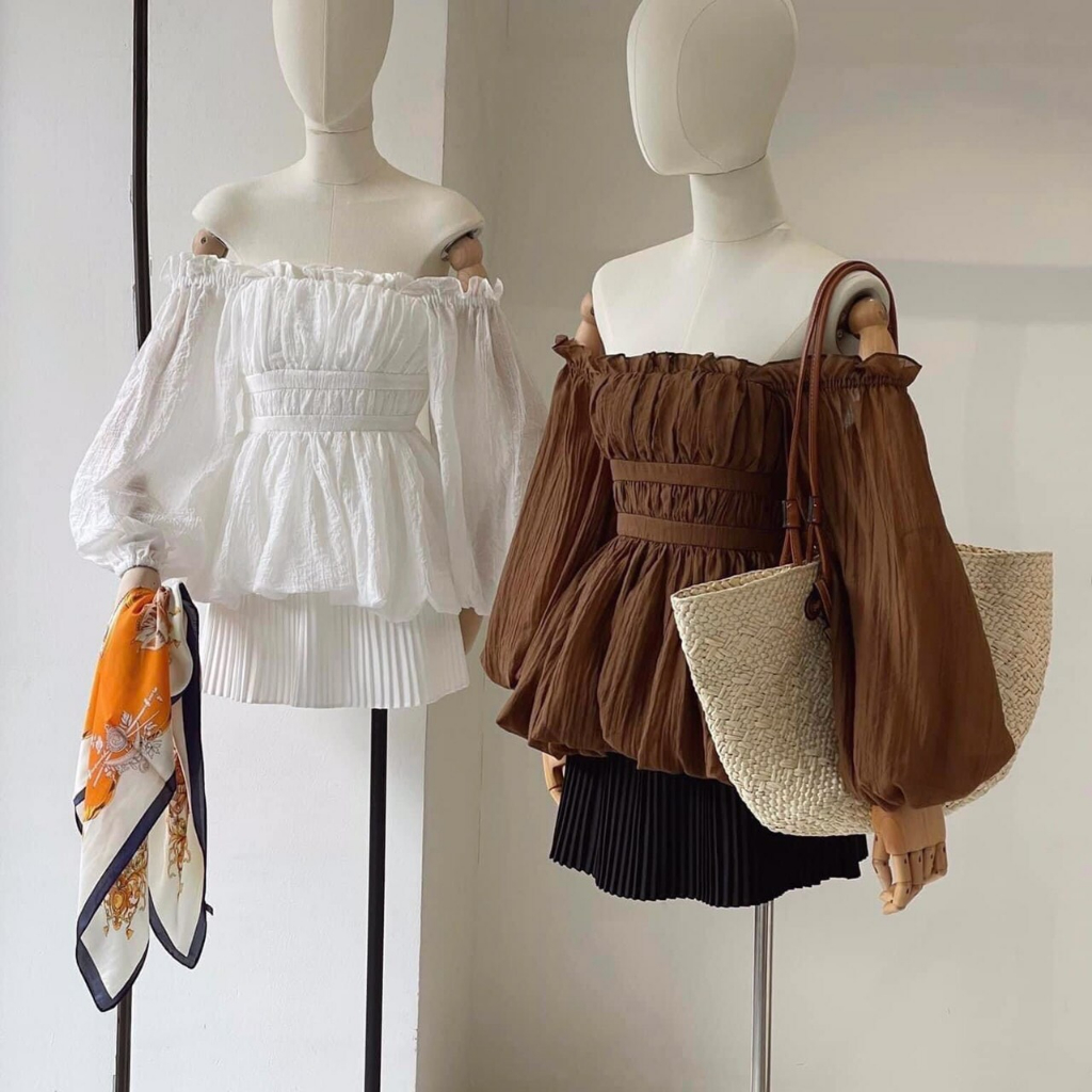 Bigsize shirt Off-the-shoulder shirt with long puffed sleeves for girls ...