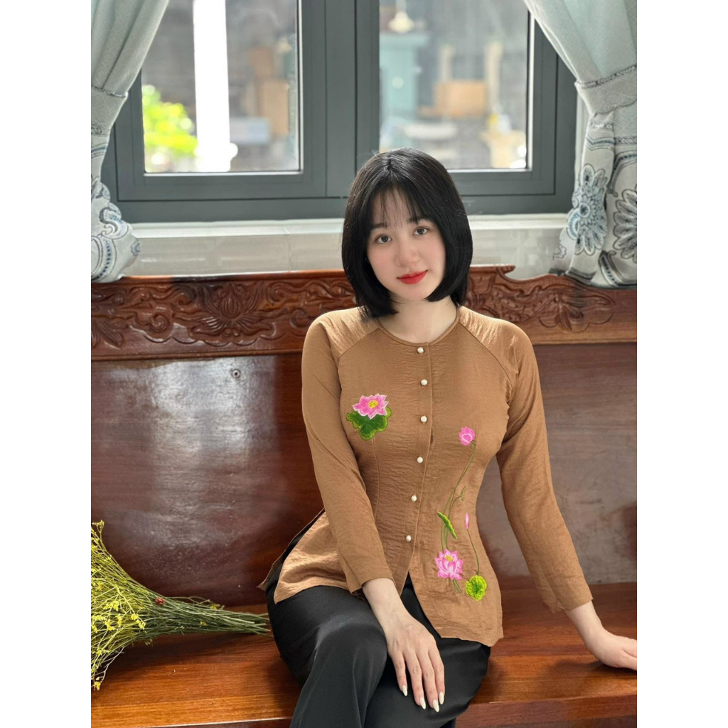 BA BA SHIRT EMBROIDERED WITH LOTUS FLOWERS | Shopee Singapore