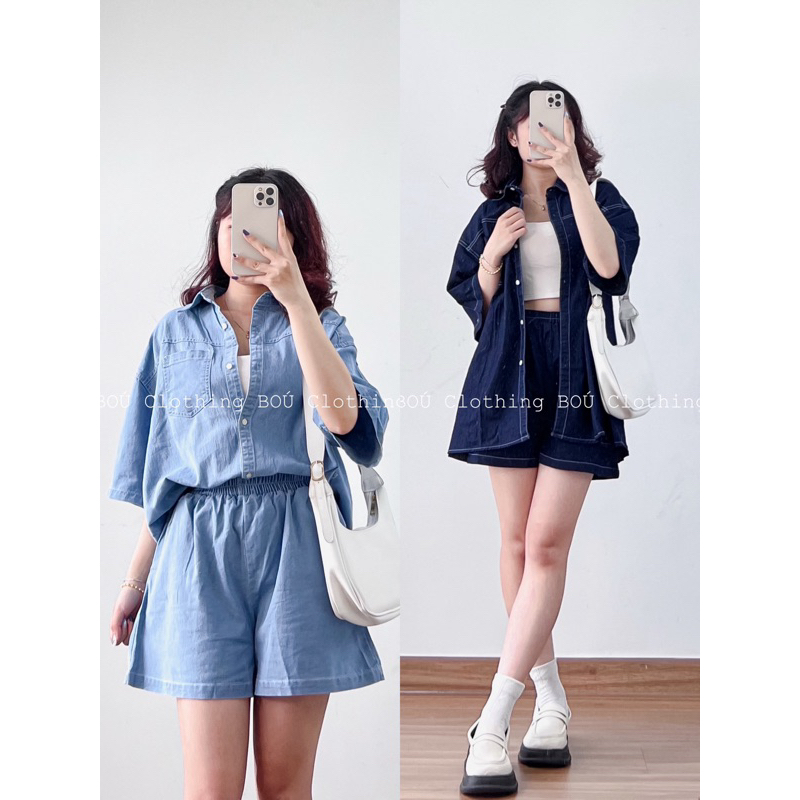 Set of shirts and jean shorts with dynamic embossed edges BOÓ Clothing ...