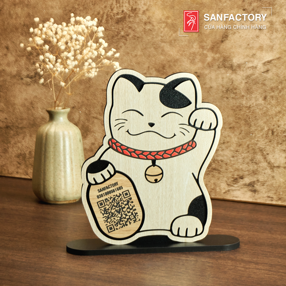 Qr Wooden Board QR Code Than Tai Cat Shape Scans SAN-QR03 Payment Code ...