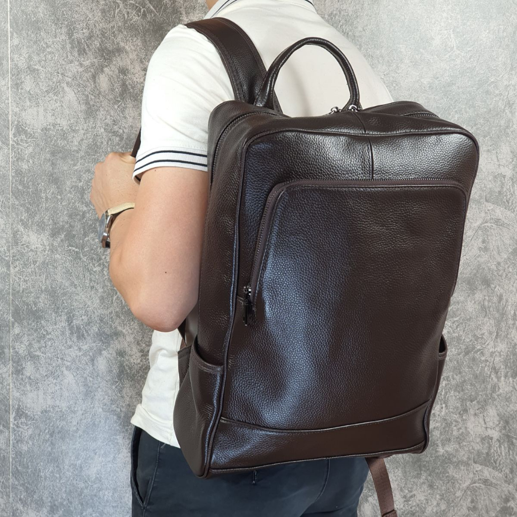 [Genuine Leather] Genuine cowhide men's backpack; Men's travel backpack ...