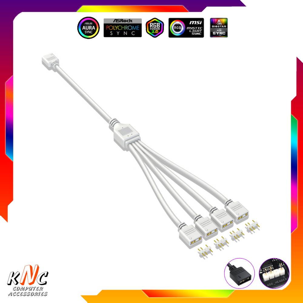 White 5v ARGB Led Port Power Splitter Cord from 1 to 4 Wire Ends with ...