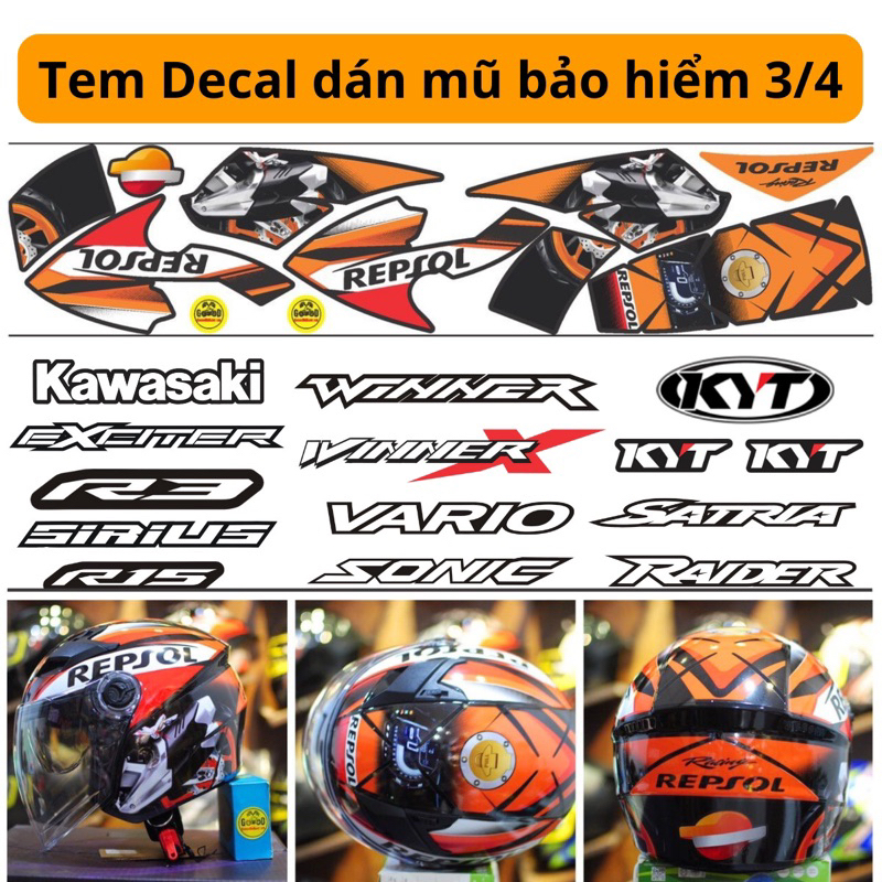 REPSOL 3/4 helmet decal with free car name stamp (Actual picture ...