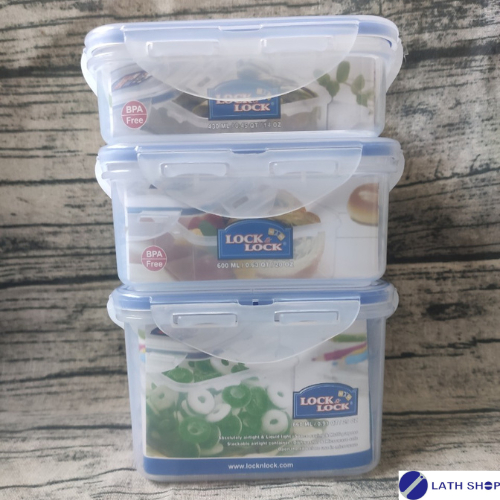 Set of 3 Classic Lock&Lock Square PP Plastic Boxes, Lid with Silicone ...