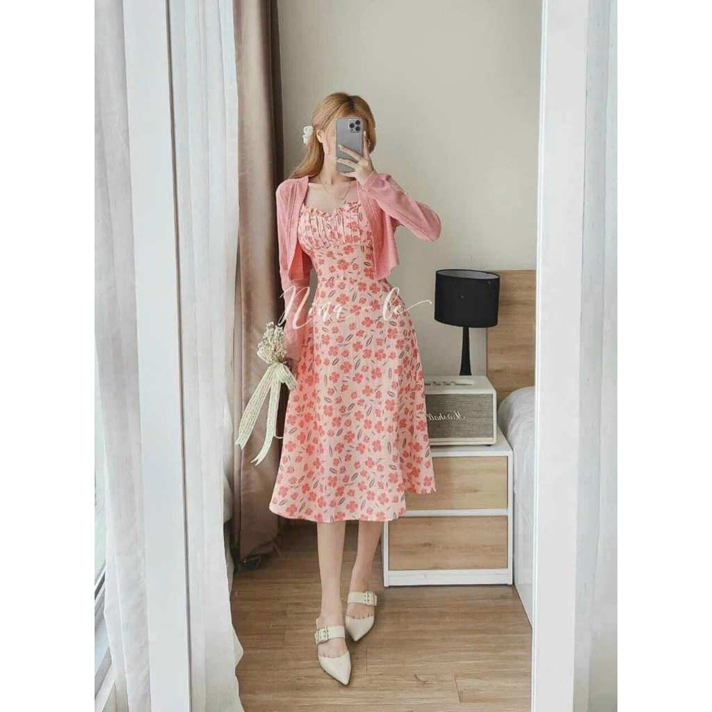 Two-strap dress set with Jacket with breast pads | Shopee Singapore