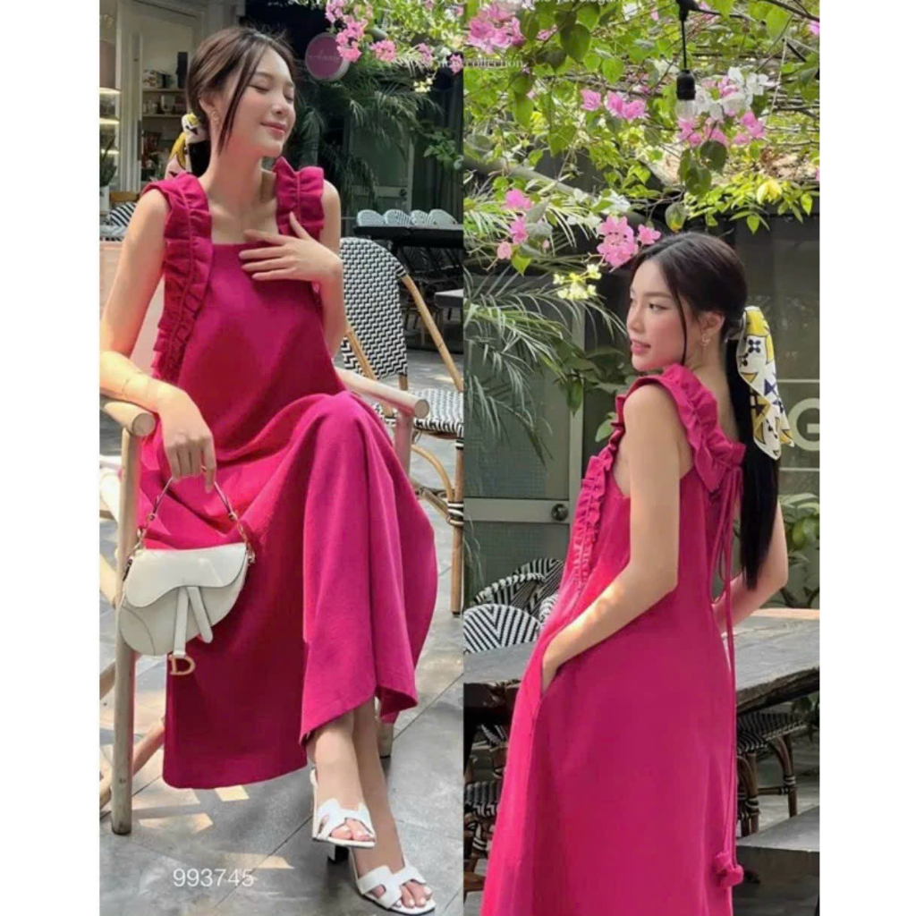 Freesize pink dress with ruffle sleeves and back buttons in 3 colors ...