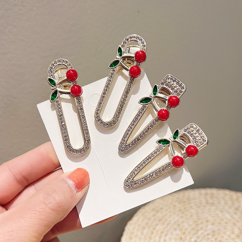 7cm teardrop red cherry bangs clip with sparkling stones, luxurious and ...
