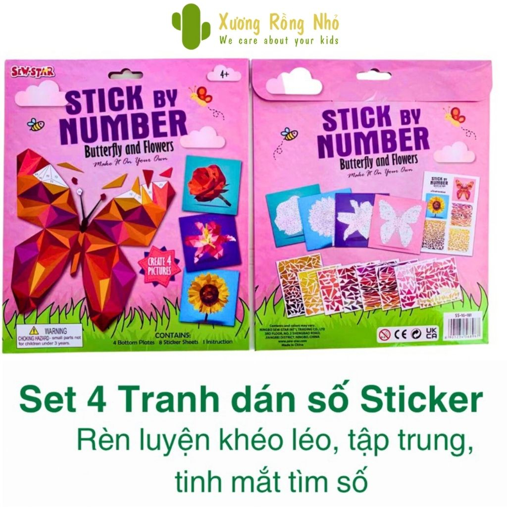 NumBer Sticker By NumBer Bufterfly And Flowers For Children To Learn ...