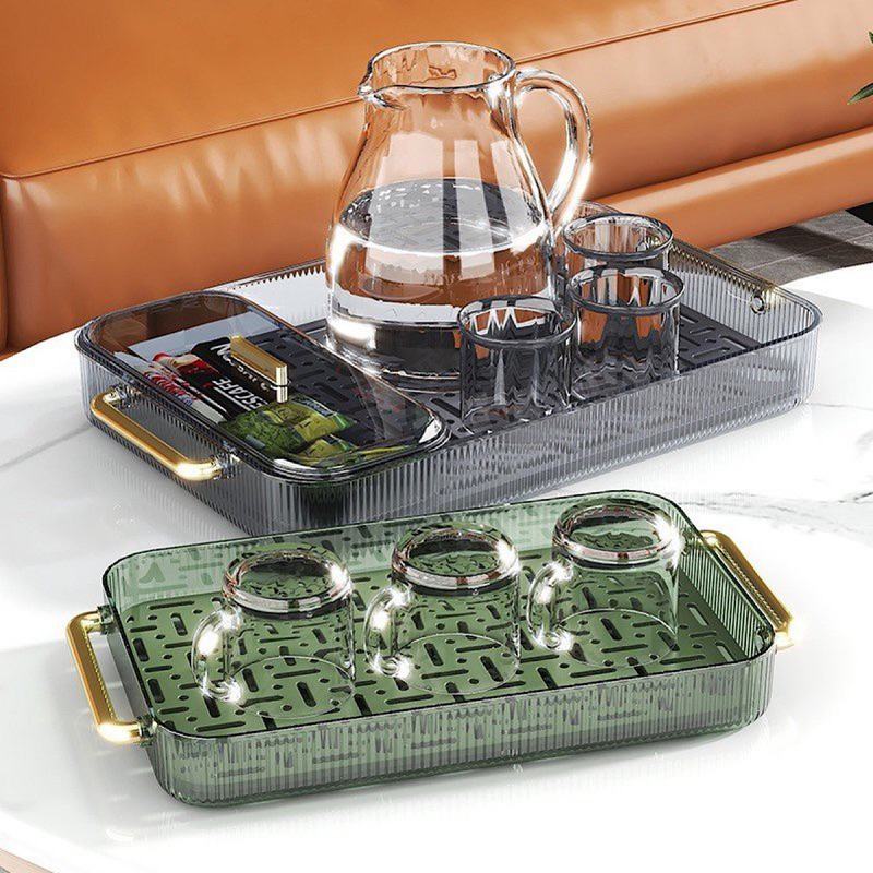 2-tier Rectangular Tea Tray with Drainage and Container, Luxurious ...