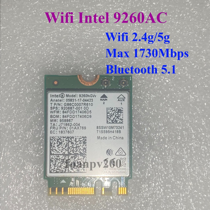 Intel AC 9260ngw 2.4ghz 5ghz bluetooth 5.1 wifi Card for laptop ...