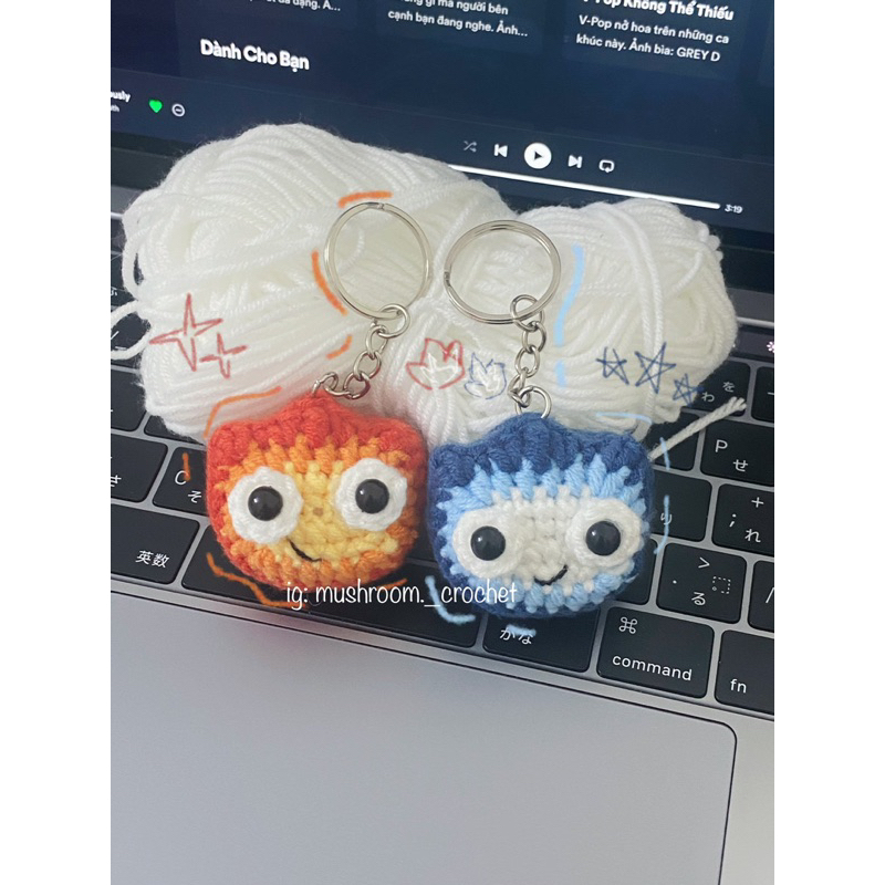 Calcifer keychain made of wool from the movie Howl's moving castle (100 ...