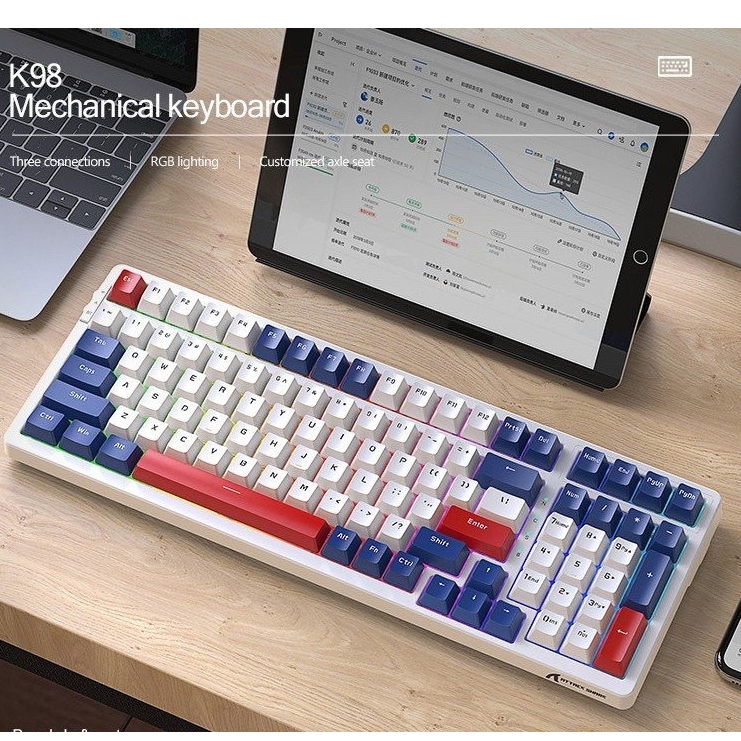 Full Size Wireless Bluetooth Mechanical Keyboard K98BT RGB LED With ...