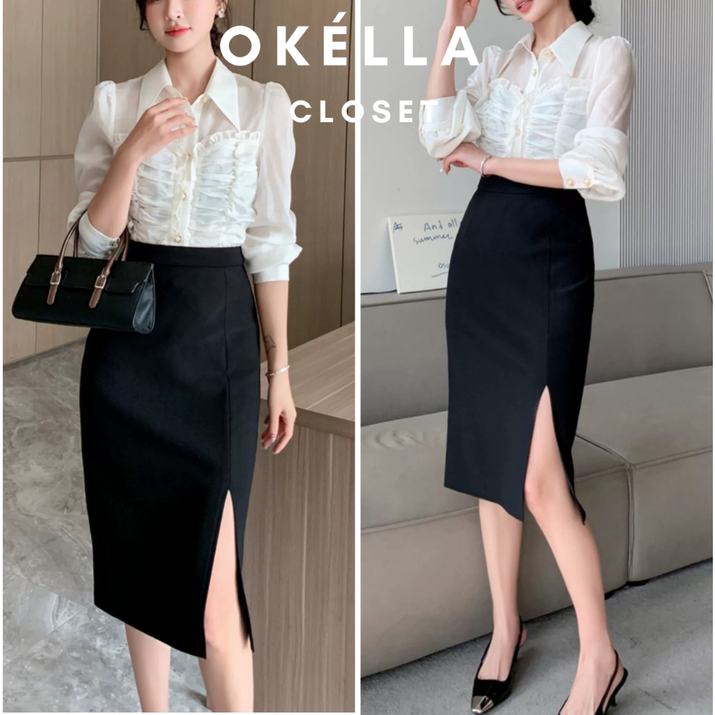 Women's office skirt with slit, office-style pencil skirt with Okélla ...