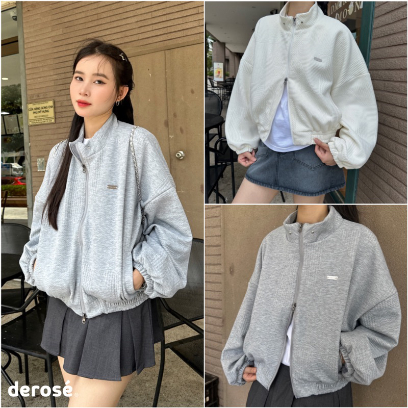 Áo khoác Crop Jacket Cropped Logo DEROSE Kim loại Khoá kéo 2 đầu (3 MÀU ...