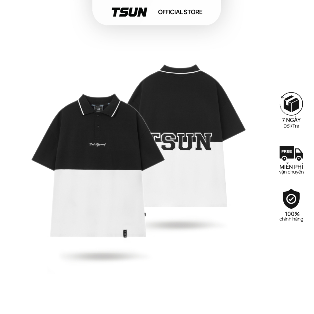 Polo TSUN 2 Panel Shirt - Black / White - [UNISEX] - Embroidery ...