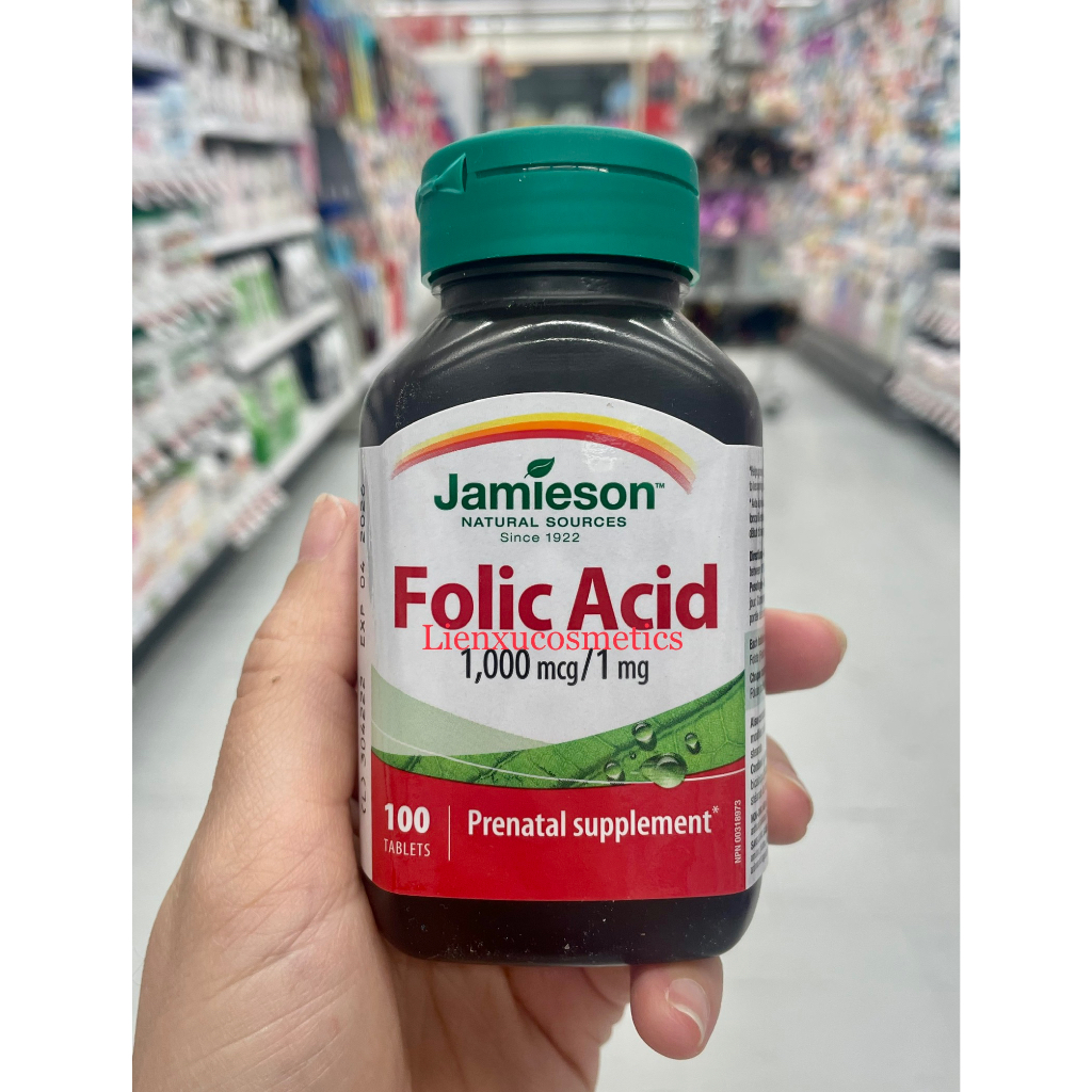 Folic Acid supplements 1000mcg Jamieson, box of 100-made capsules in ...
