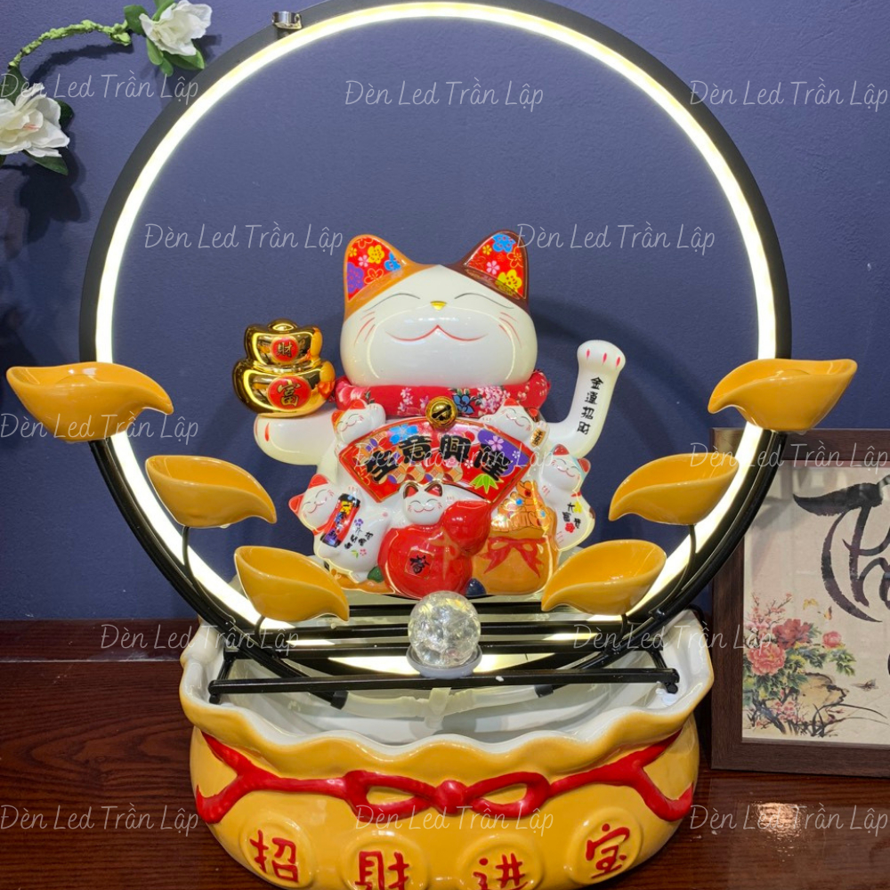 Feng Shui waterfall, God of Wealth and Luck cat fountain with High ...
