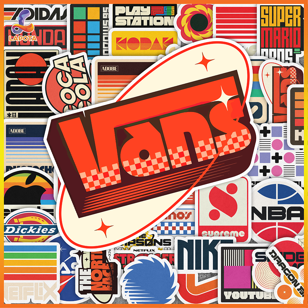 Set of 50 waterproof Retro Logo Stickers, Brand Logo Stickers, Retro ...