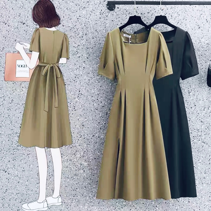 Square neck dress with 2 colors split flaps (with real pictures ...