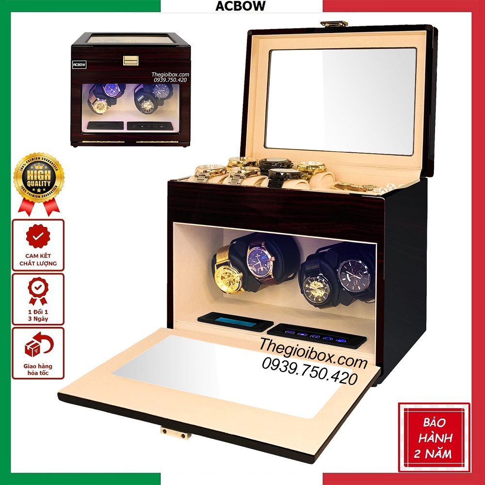 Acbow 4 Rotating + 6 Static Mechanical Watch Box with Jewelry ...