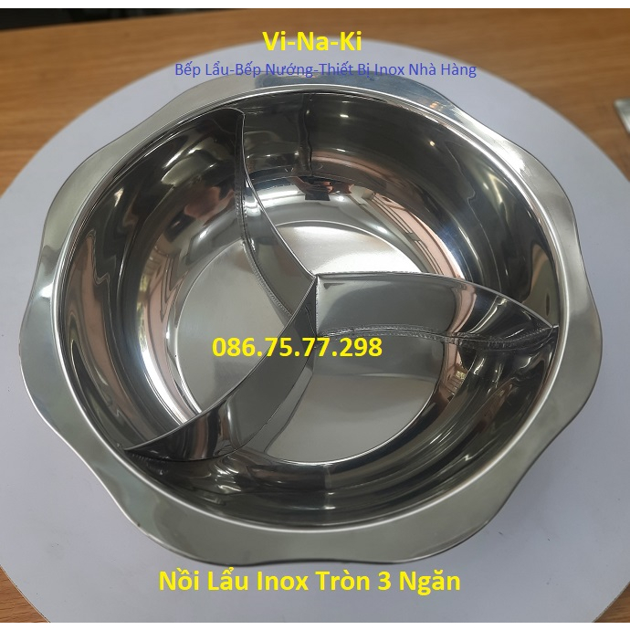 3-compartment round stainless steel hot pot, 3-compartment under ...