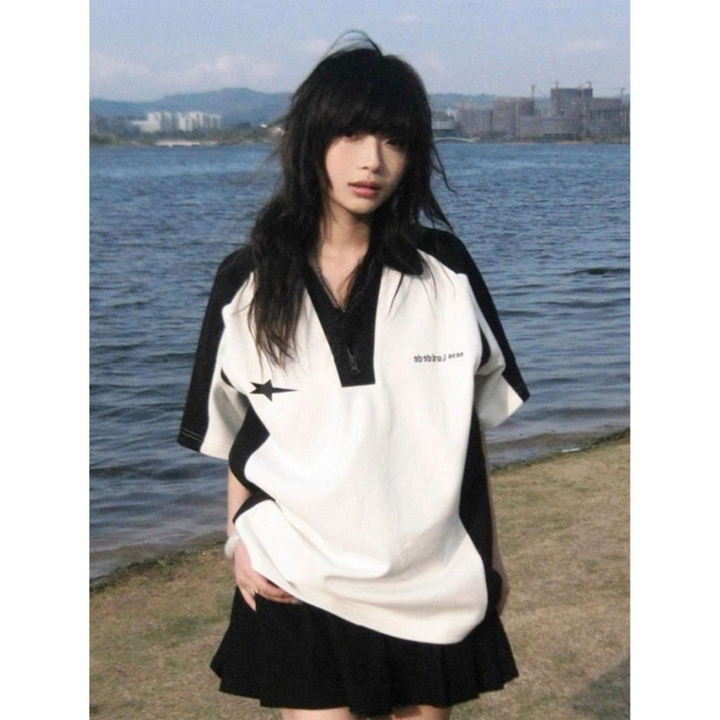 Hot Hit Men's and Women's Polo Collar Zippered Loose-Sleeve T-Shirt ...