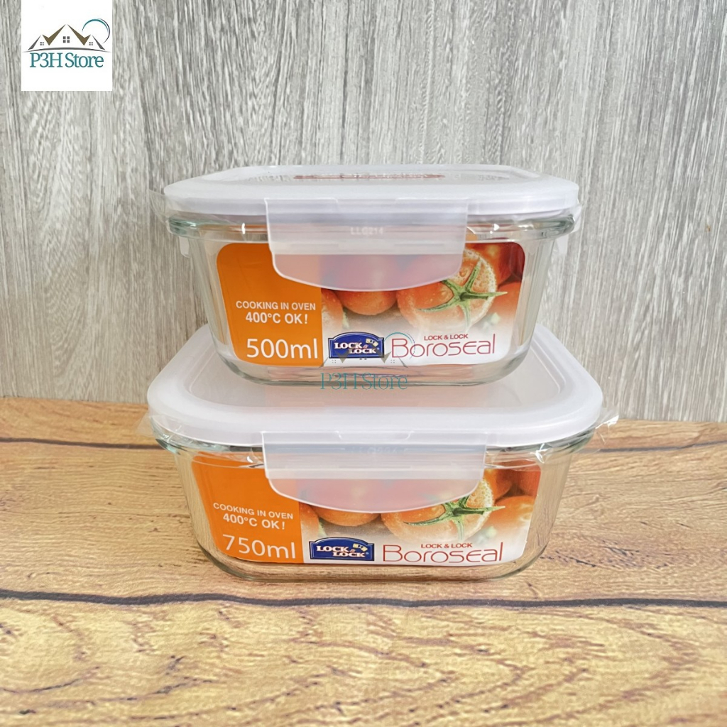 Lock& Lock&Lock square glass box 500ml LLG214, 750ml LLG224 | Shopee ...