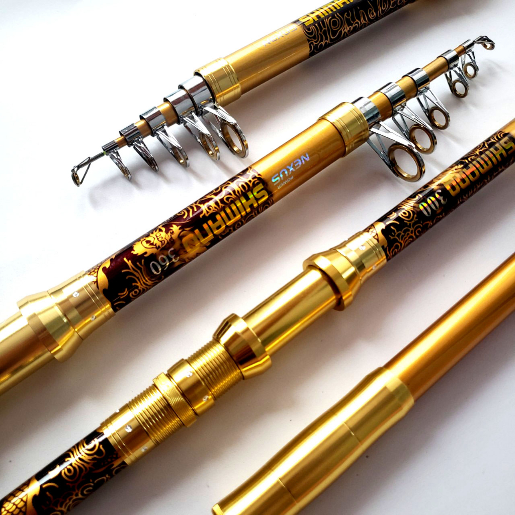 Shimano shortened reel fishing rod gold dragon bast metal green fishing ...