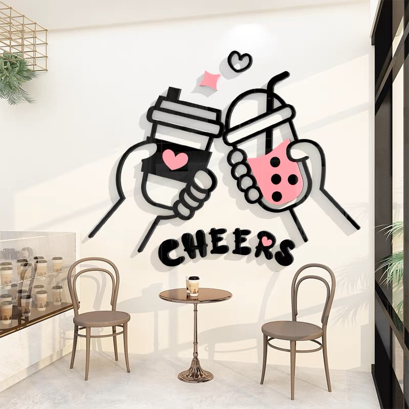 Embossed mica wall mural set of 6 milk tea cups to decorate cafes and ...