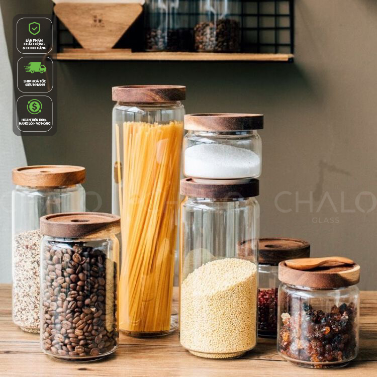 Glass jar with wooden lid with holes in sizes 250-450-750-950-1550ml | Shopee Singapore