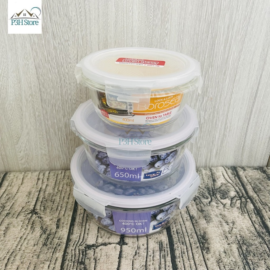 Lock&Lock round glass box 400ml LLG822, 650ML LLG831 , 950ML LLG861 ...