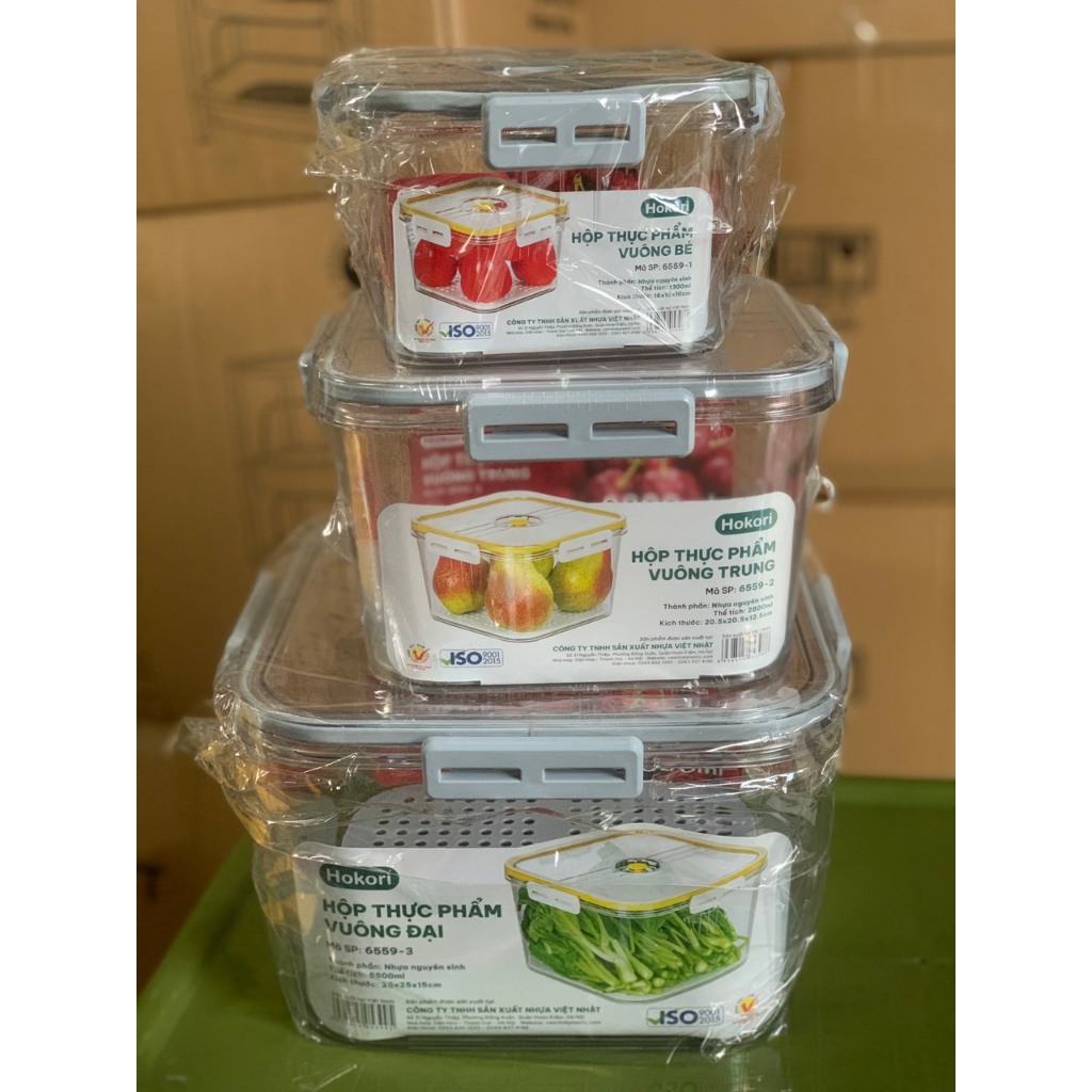 Viet Nhat Hokori 6559 square food box set with rubber gasket, high ...