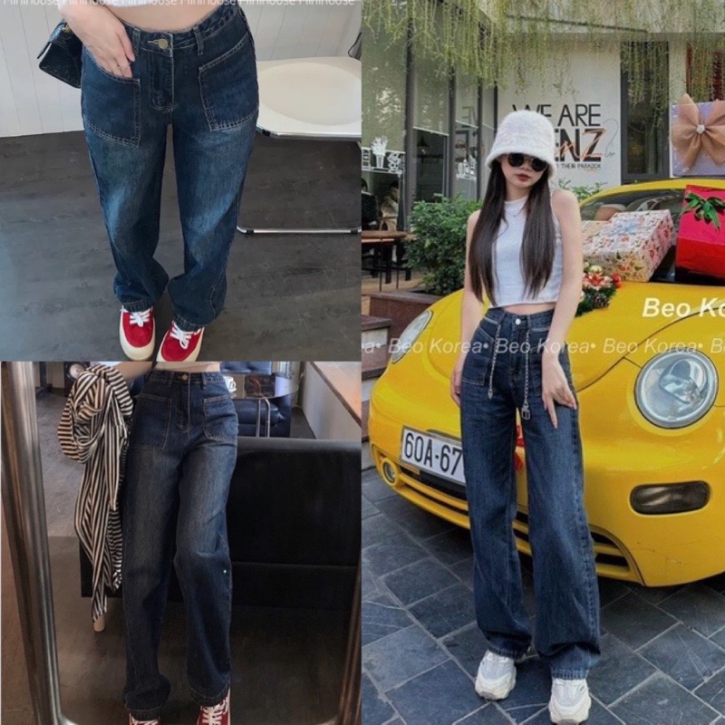 Wide-legged Jeans, High Back Cross-Pocket 3884 | Shopee Singapore