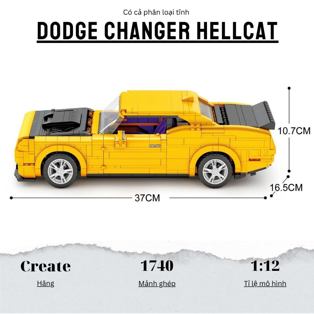 Technic Supercar Assembly Model 34 cm Long Dodge Charger HellCat scale ...