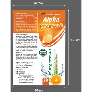 Effervescent Tablets Supplement vitamin C Alpha (Tube 4g 20 Tablets ...